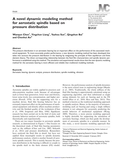Pdf A Novel Dynamic Modeling Method For Aerostatic Spindle Based On