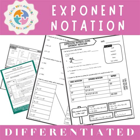 Grade 7 Exponent Notation Worksheets Differentiated Digital And