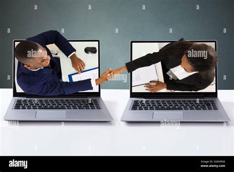 Internet Technology Computer Meeting Handshake Video Conference Stock Photo Alamy