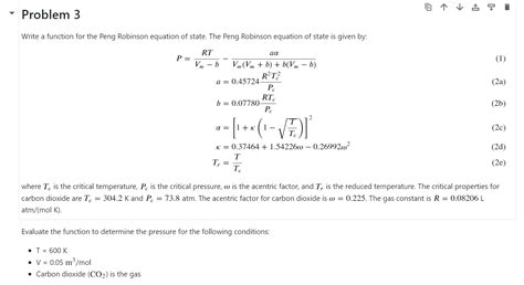Write A Function For The Peng Robinson Equation Of