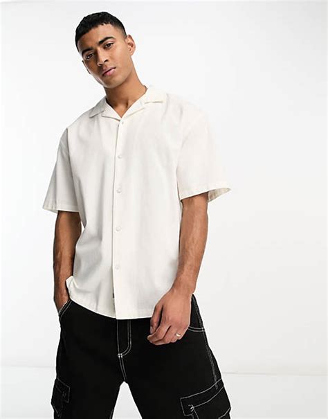 Pullandbear Chemise En Lin Avec Col à Revers Blanc Asos