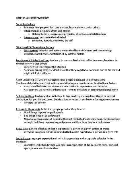 Psychology Chapter 12 Notes Chapter 12 Social Psychology Social
