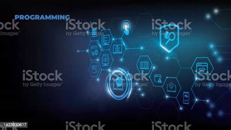 Software Engineering Or Programming Vector Illustration Blue Concept