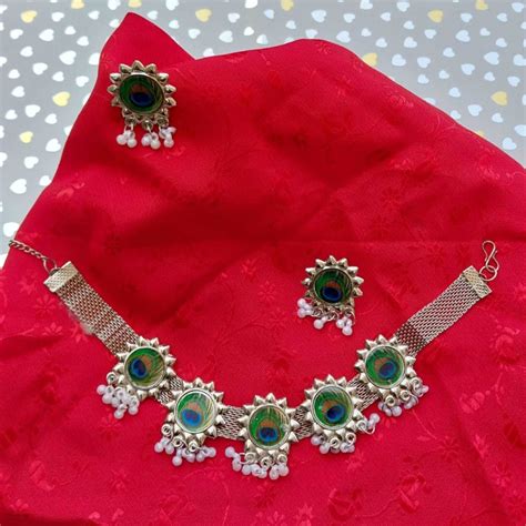 Peacock Stone Silver Oxidised Necklace Gaonkasaman