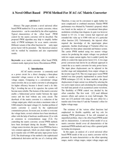 A Novel Offset Based Pwm Pdf Power Inverter Power Electronics