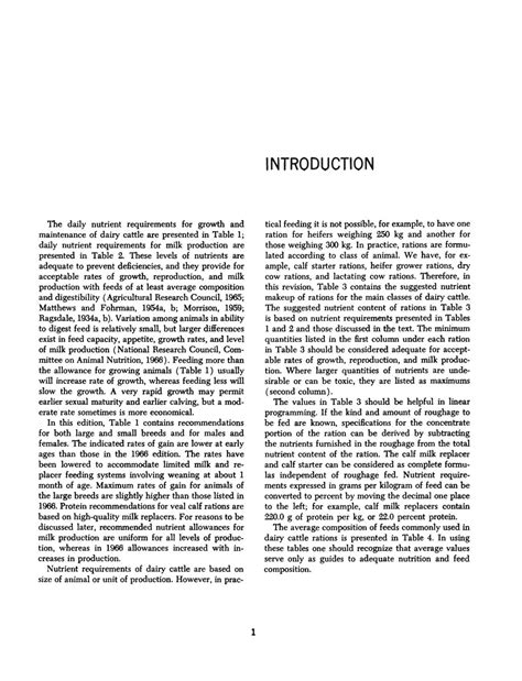 Introduction Nutrient Requirements Of Dairy Cattle Fourth Revised