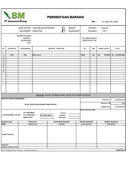 Form Purchase Request Pdf