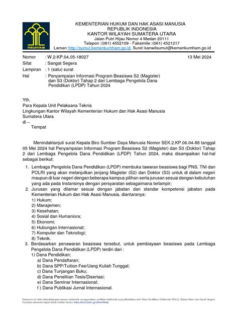 Surat Edaran Penyampaian Informasi Program Beasiswa S2 Magister Dan