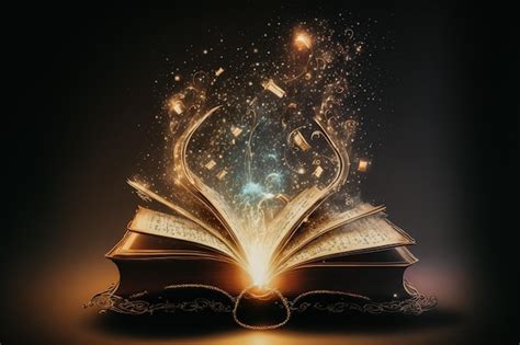 Livro mágico aberto luz saindo generativa ai Foto Premium