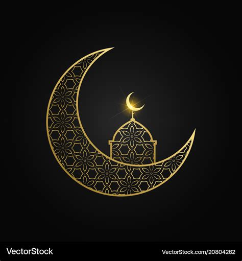 Creative Eid Mubarak Moon And Mosque Design Vector Image