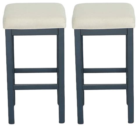 Irish Pub Set Of 2 Upholstered Counter Stools In Denim Blue