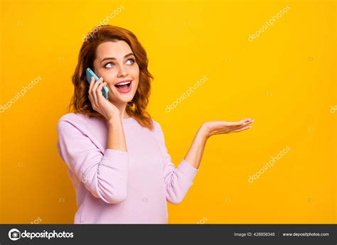 Photo Of Pretty Attractive Lady Hold Telephone Hand Talking With Best