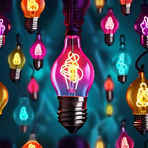 Premium Ai Image A Colorful Glowing Idea Bulb Lamp Visualization Of Brainstorming Bright Idea