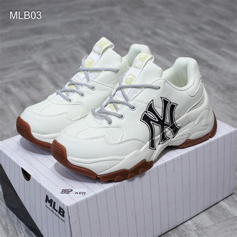 Giày MLB NY trắng chữ đen đế nâu Cop Sneaker