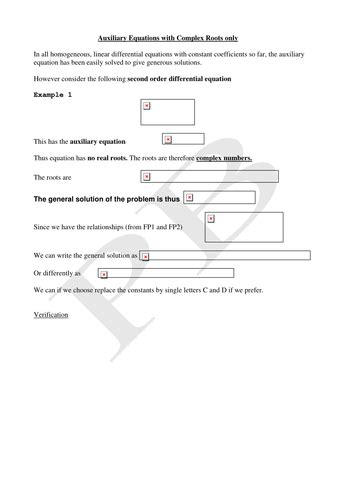 Auxiliary Equations Complex Roots Teaching Resources