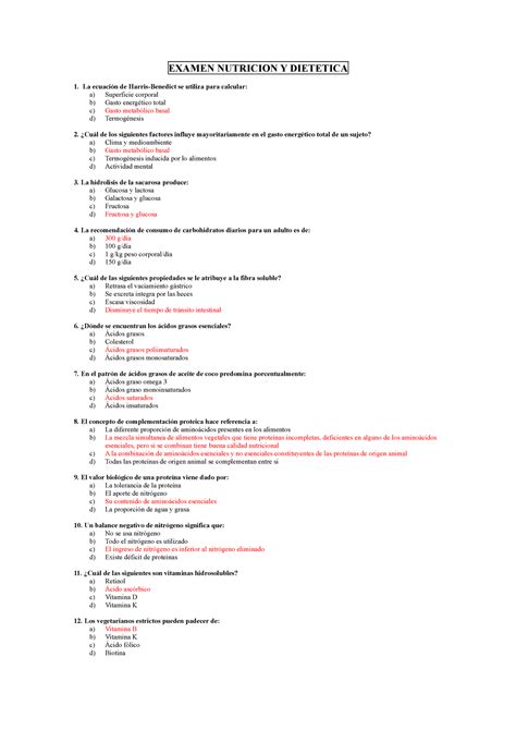 Examen nutricion EXAMEN NUTRICION Y DIETETICA 1 La ecuación de