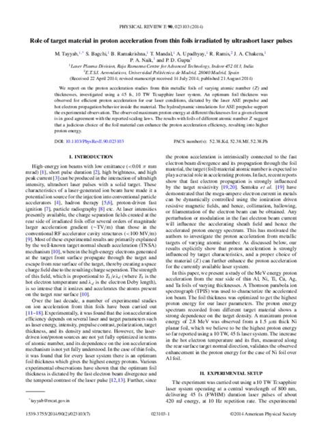Pdf Role Of Target Material In Proton Acceleration From Thin Foils Irradiated By Ultrashort