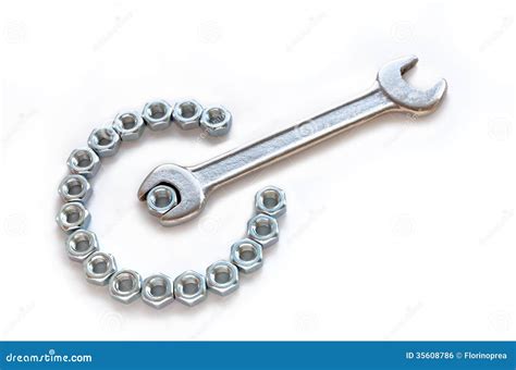 Chrome Spanner With Nut And Bolt Stock Image 12965287