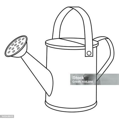 급수 캔으로 색칠 공부 페이지 무색 만화 정원 급수 캔 식물과 꽃에 물을 줄 수있는 원예 도구가있는 색칠 공부 책의 템플릿