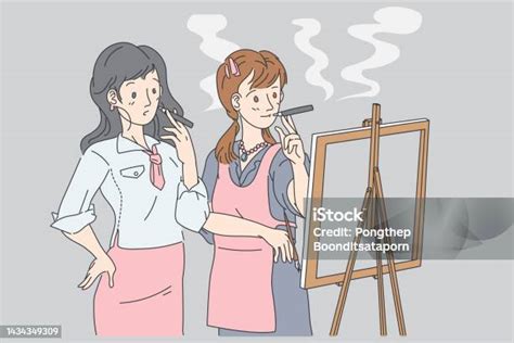 Gaya Kartun Gadis Vape Memegang Rokok Elektrik Uap Dengan Aktivitas