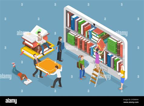 3d Isometric Flat Conceptual Illustration Of Online Library Digital Reading And E Learning 3d