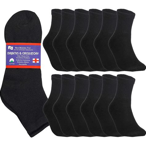 Special Essentials 12 Pairs Mens Cotton Diabetic Ankle Socks Black 13