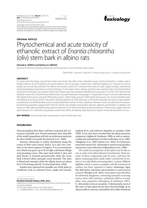 Pdf Phytochemical And Acute Toxicity Of Ethanolic Extract Of Enantia