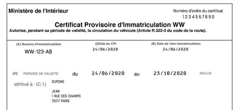 Le Certificat Provisoire D Immatriculation Plaques WW AssuTempo