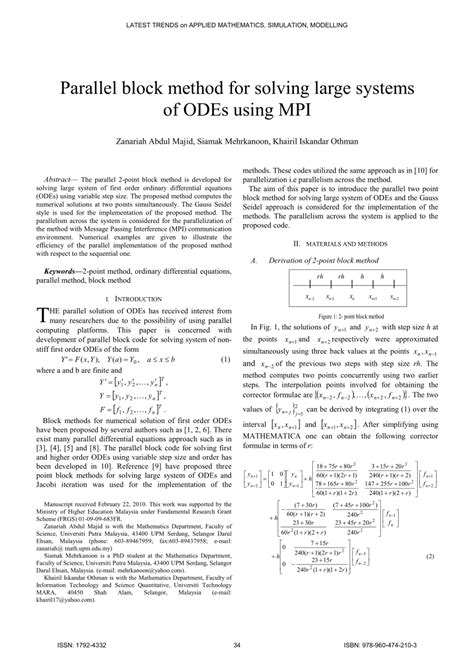 Pdf Parallel Block Method For Solving Large Systems Of Odes Using Mpi