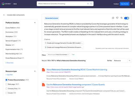 about relevance generative answering rga coveo machine learning