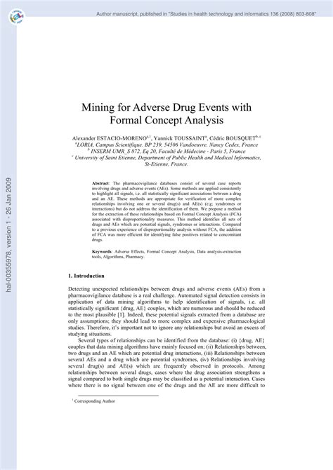 Pdf Mining For Adverse Drug Events With Formal Concept Analysis