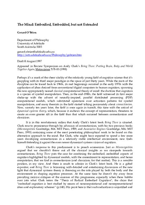 Pdf The Mind Embodied Embedded But Not Extended