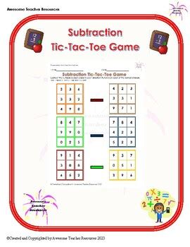 Subtraction Tic Tac Toe Game By Awesome Teacher Resources TPT