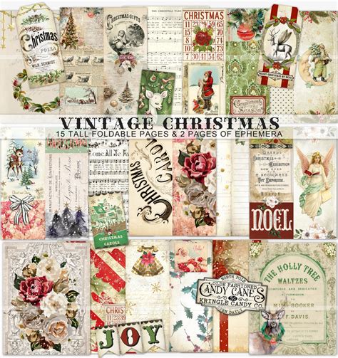 Vintage Christmas Junk Journal Kit Tall And Skinny Printable Foldable