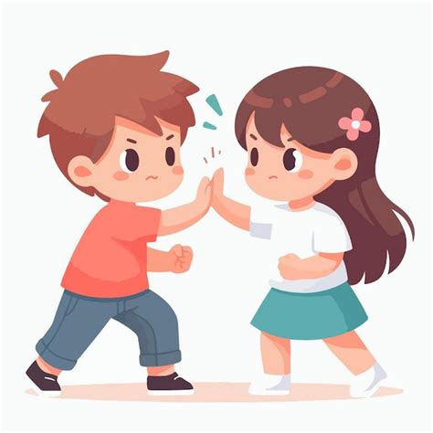 Niños de dibujos animados peleando Vector Premium