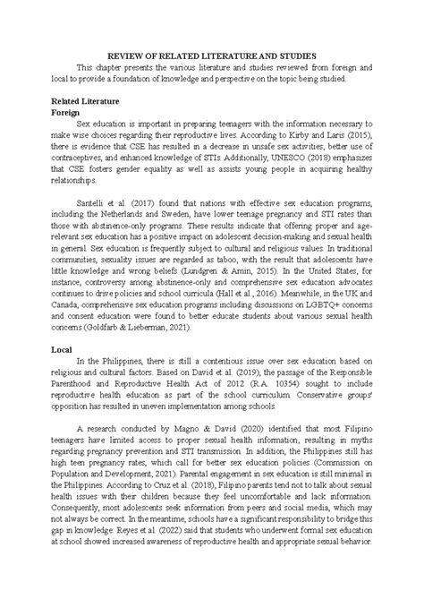 Rrl On Sex Education A Comprehensive Review Of Literature And Studies
