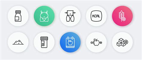 세트 라인 다이어트 계획 글루텐 프리 곡물 소금 칼로리 계산기 Kcal 여성 허리 설탕 및 비타민 아이콘 없음 벡터 건강 진단에