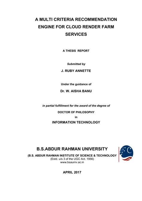 Pdf A Multi Criteria Recommendation Engine For Cloud Render Farm Services A Thesis Report