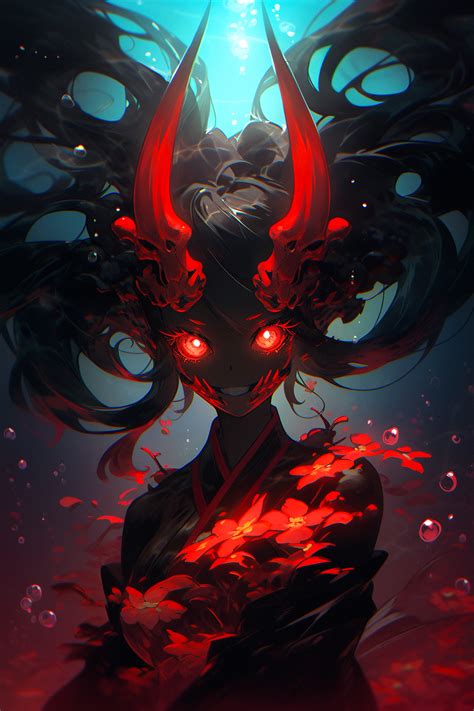 Download Wallpaper 1792x2688 Demon Devil Horns Evil Anime Kimono