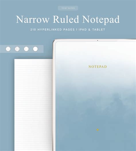 Narrow Ruled Notepad Digital Notebook Goodnotes Template Hyperlink Bujo