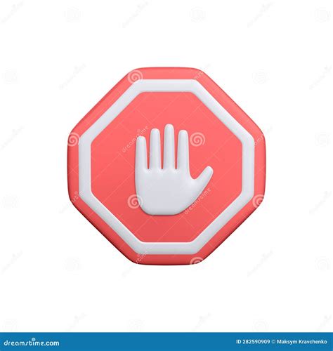 3d Realistic Stop Sign Isolated White Background Hand Stop Symbol