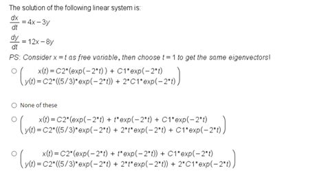 Solved The Solution Of The Following Linear System Is Dx Chegg