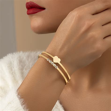 Exaggerated Cuff Double Layer Love Heart Bangle Bracelet Temu United