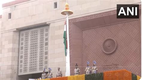 Jagdeep Dhankhar Hoists National Flag At New Parliament Building