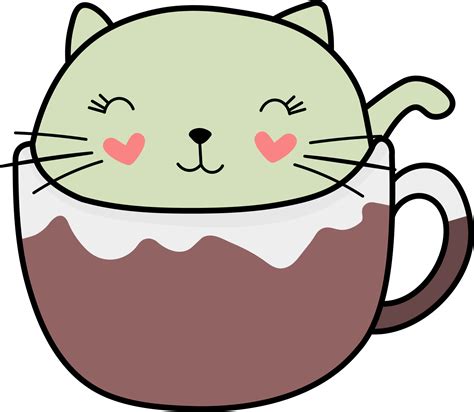 Colorful Cute Heart Cat In A Coffee Cup 16326262 Png