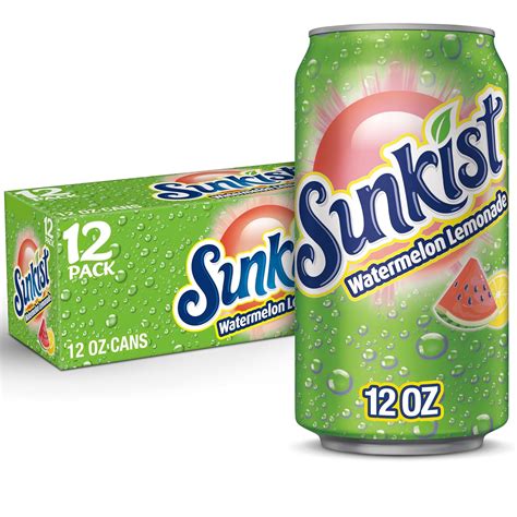 Sunkist Watermelon Lemonade Soda 12 Fl Oz Cans 12 Pack