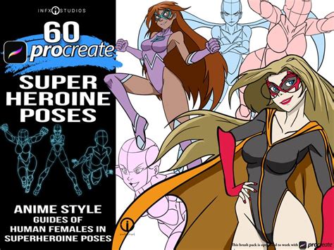 60 Female Superhero Pose Procreate Brushes Female Stamps Etsy