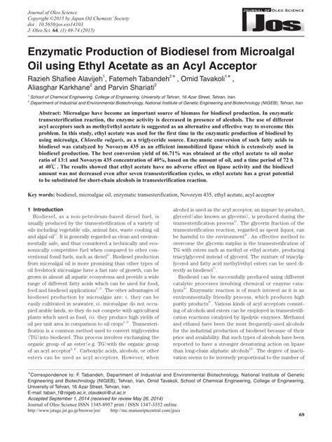 Pdf Enzymatic Production Of Biodiesel From Microalgal Oil Using Ethyl