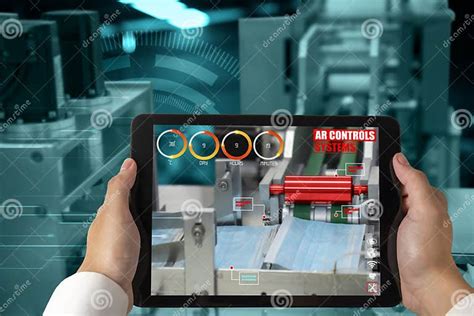 Engineer Use Augmented Reality Software In Smart Factory Production Line Stock Image Image Of