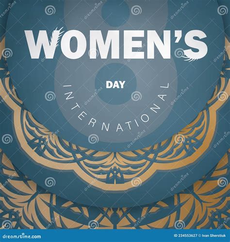 International Womens Day Flyer Template In Blue Color With Luxury Gold